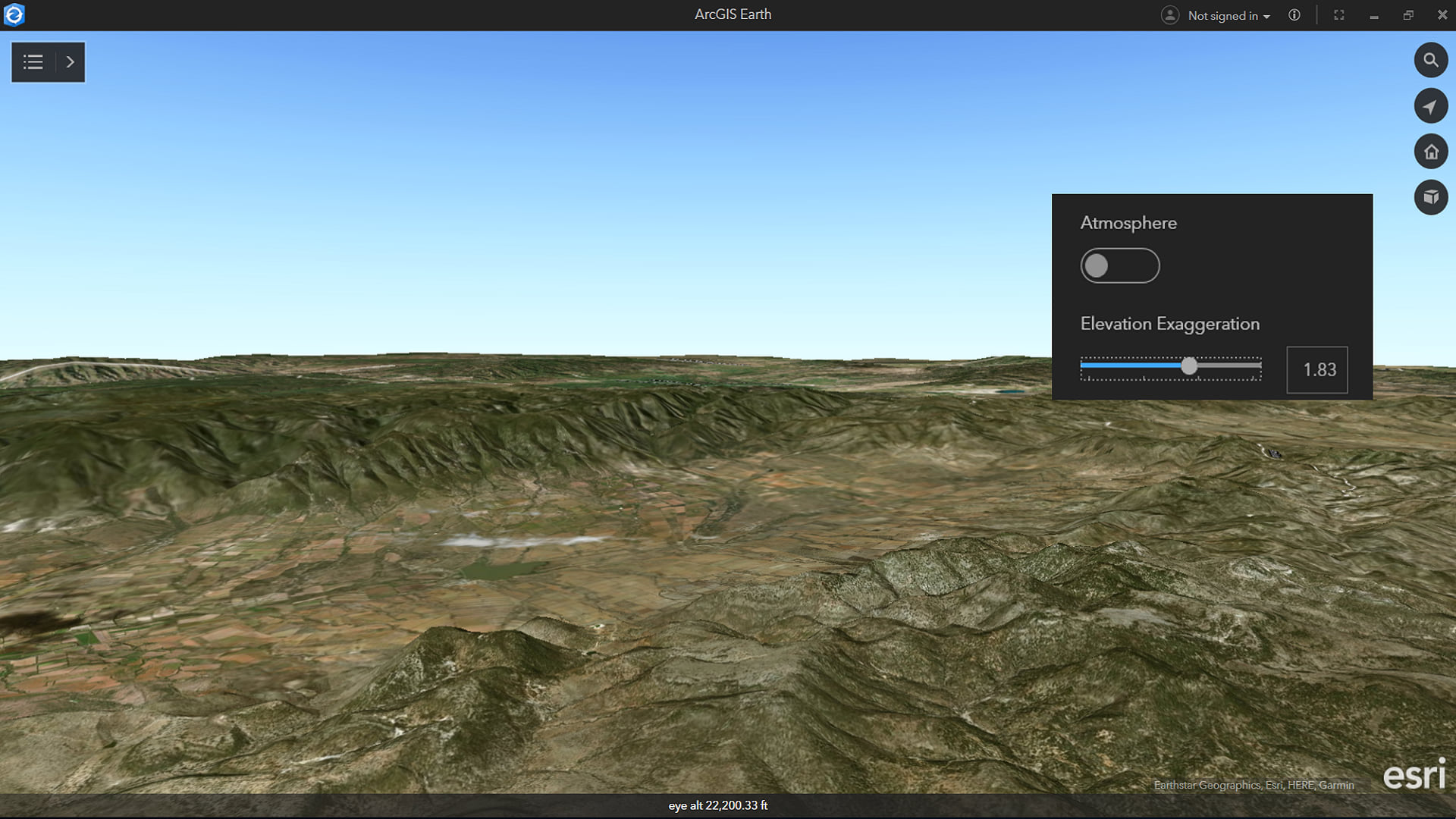 Control vertical exaggeration and image properties in ArcGIS Earth 1.3