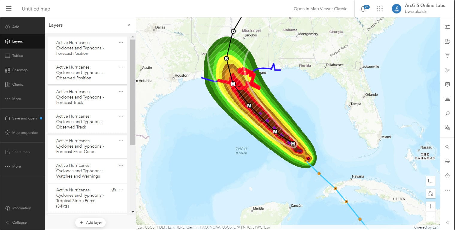 Map in a minute: Map a hurricane using ArcGIS Online and ArcGIS Living ...