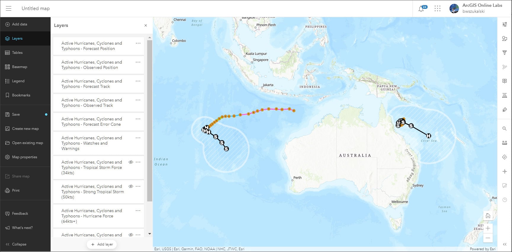 Map in a minute: Map a hurricane using ArcGIS Online and ArcGIS Living ...