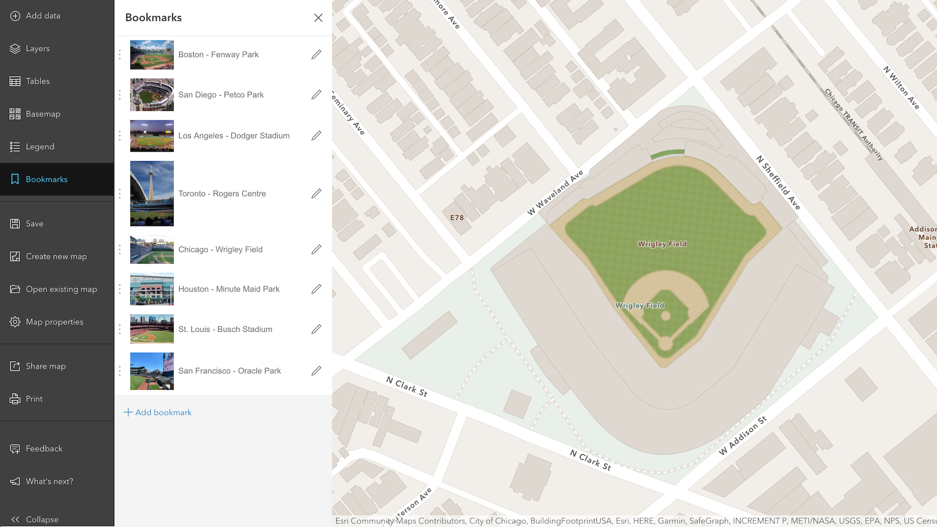 Enhanced bookmarks in Map Viewer Beta