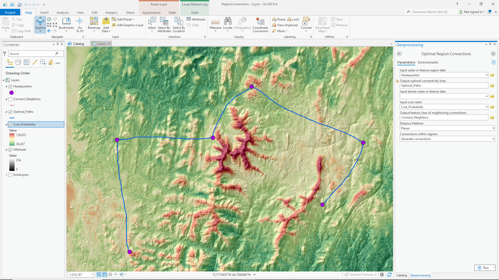 Connecting locations with optimal paths