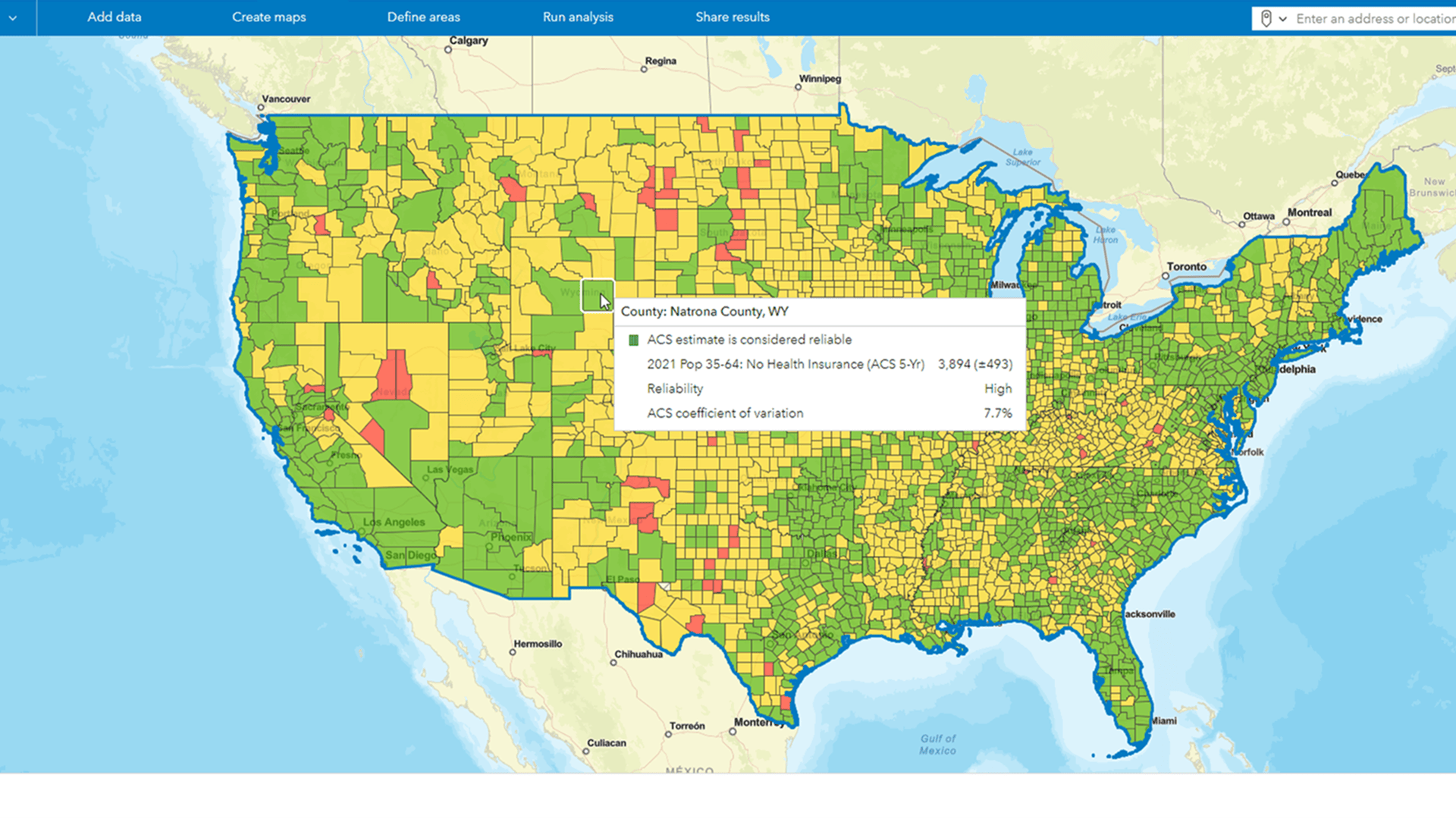 Examine data accuracy in ArcGIS Business Analyst using ACS reliability ...