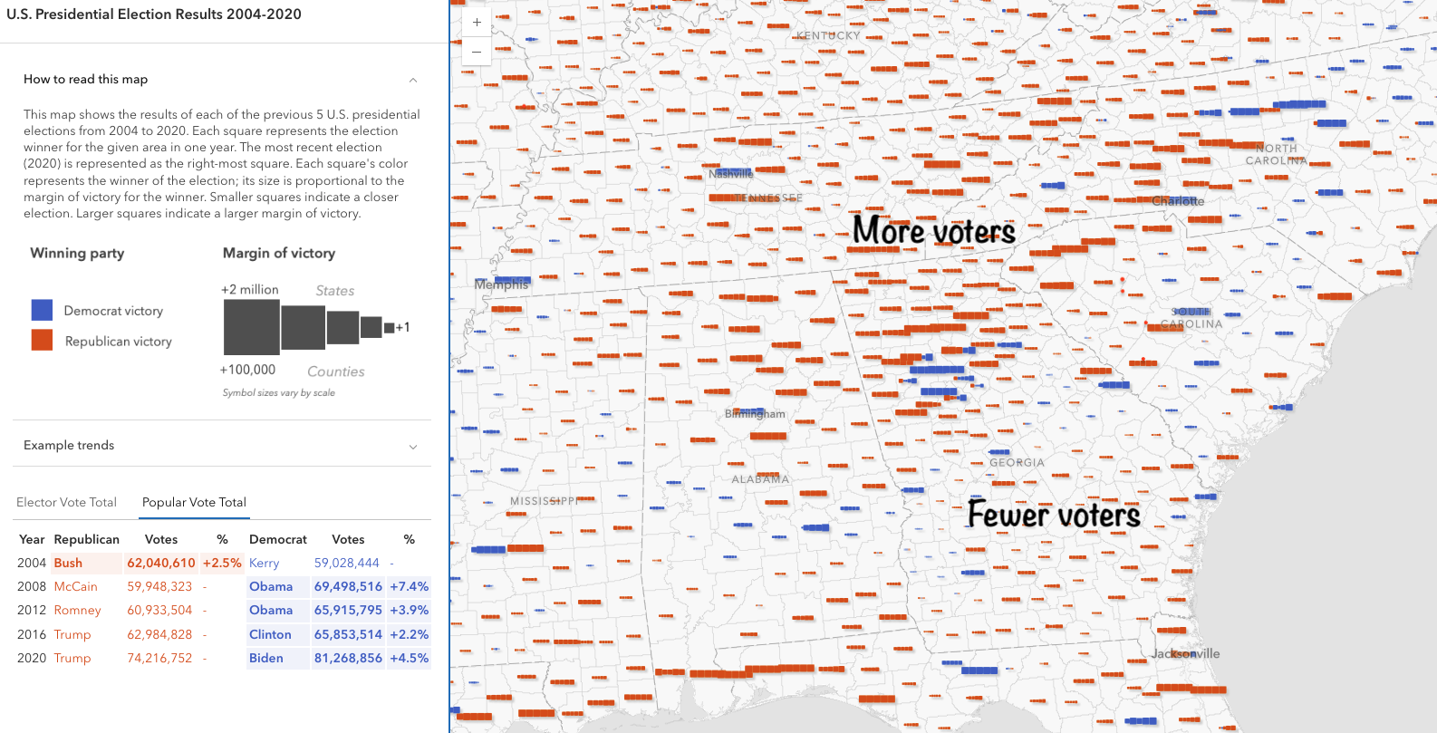 Visualize voting trends in 20 years’ worth of U.S. election data