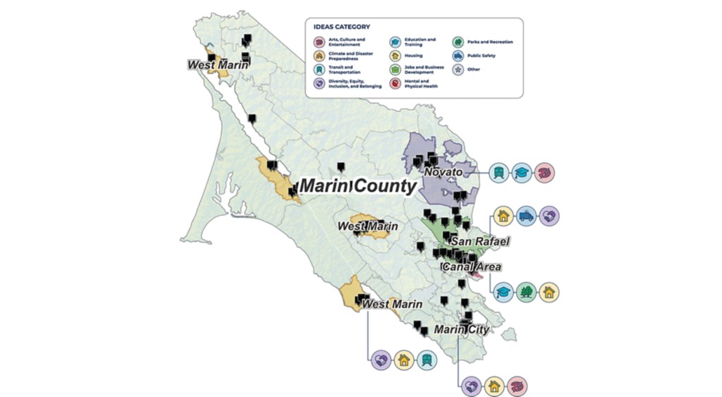 Marin County Boundary Map 1,700+ Marin County California Stock